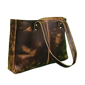 16" Vintage Buffalo Leather Bag Womens Shoulder Tote Bag