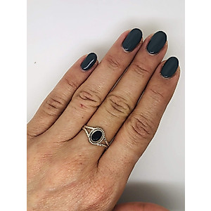 Cut Black Onyx Ethnic Vintage Gipsy Delicate Oval Ring 925 Sterling Silver Tribal Boho Chic (7)
