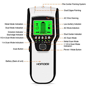 Stud Finder Wall Scanner 5 in 1 Upgraded Electronic Wall Scanner with Battery for Wood Metal and AC Wire Detection,HD LCD Display and Audio Alarm