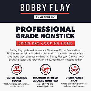 GreenPan x Bobby Flay 13 Piece Cookware Pots and Pans Set, Professional Grade Aluminum, PFAS & PFOA-Free Ceramic Nonstick, Induction Suitable, Stay-Cool Silicone Handle, Dishwasher & Oven Safe, Cream