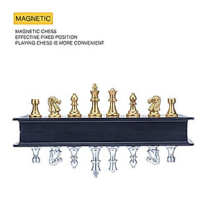 AMEROUS 10'' Magetic Travel Chess Set, Plastic Portable Folding Chess Board Game with Gold and Silver Chess Pieces - 2 Extra Queens - Storage Bag for Chessmen, Chess for Beginner, Kids, Adults