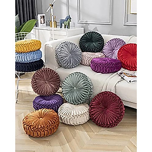 HLOVME Round Velvet Pillow for Couch Small Handmade Decorative Throw Pillow for Bed Bedroom 13.7” Pink