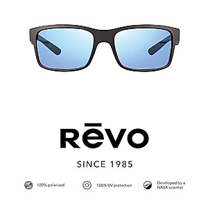 Revo Sunglasses Crawler XL: Polarized Performance Rectangle Sport Wrap Frame, Matte Black Frame with Blue Water Lens