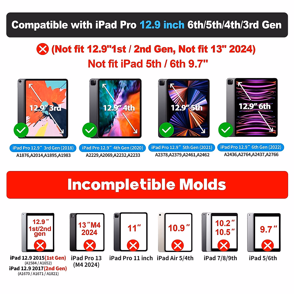 BABG Keyboard Case for iPad Air 13 inch, iPad Pro 12.9(6th/5th /4th/3rd Gen) Case with Keyboard,360° Rotatable,Mulit-Toupad,Backlits,Wireless,Pencil Charging-Green