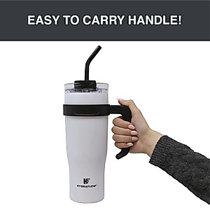 HYDRAFLOW Capri - 40oz Tumbler with Straw and Handle - Triple Wall Vacuum Insulated Tumbler - Insulated Smoothie Cup - Stainless Steel Tumbler - Reusable Tumbler with Lid - Coral