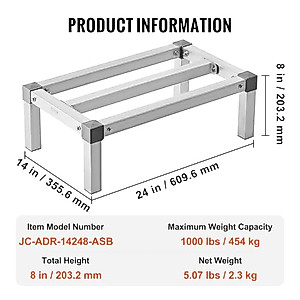 VEVOR Aluminum Dunnage Rack, 24” x 14” Commercial Food Floor Rack, 8” Off the Floor, 1000 lbs Capacity Adjustable Aluminum Storage Rack, for Storage in Restaurants, Kitchens, Garages and Vehicles