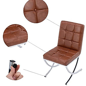 LukeAlon PU Leather Dining Chairs Set of 2, Upholstered Button Tufted Dining Room Chairs with Metal Legs Modern Armless Dinner Chairs Comfy Side Chairs for Kitchen, Brown