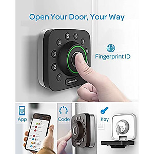 ULTRALOQ U-Bolt Pro WiFi Smart Lock with Door Sensor, 6-in-1 Keyless Entry Door Lock with Built-in WiFi, Fingerprint ID, Smartphone, Auto Unlock, WiFi Door Lock, WiFi Deadbolt, ANSI Grade 1 Certified