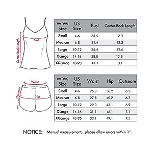 WiWi Womens Silk Satin Pajamas Set Sexy Sleepwear Cami Shorts Lingerie 2 Piece Nightwear Adjustable Straps S-XXL, Navy, Large