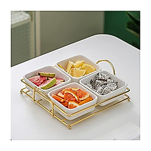 Salad Bowls Home Four-grid Ceramic Platter With Shelf Snack Fruit Plate Modern Restaurant Snack Plate Creative Snack Candy Dried Fruit Plate Soy Sauce Dish Salad Bowls (Color : 1)