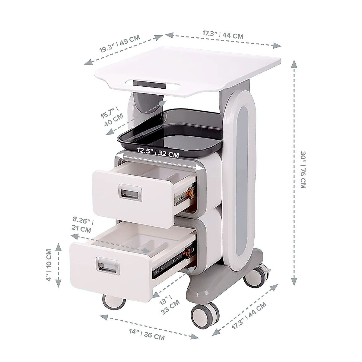 Professional Utility Cart with Wheels - Dental Office Rolling Cart with Drawers - Medical Trolley Cart - Rolling Storage Cart for Cavitation Machine, Esthetician Supplies, Lab Tools - Salon Trolley