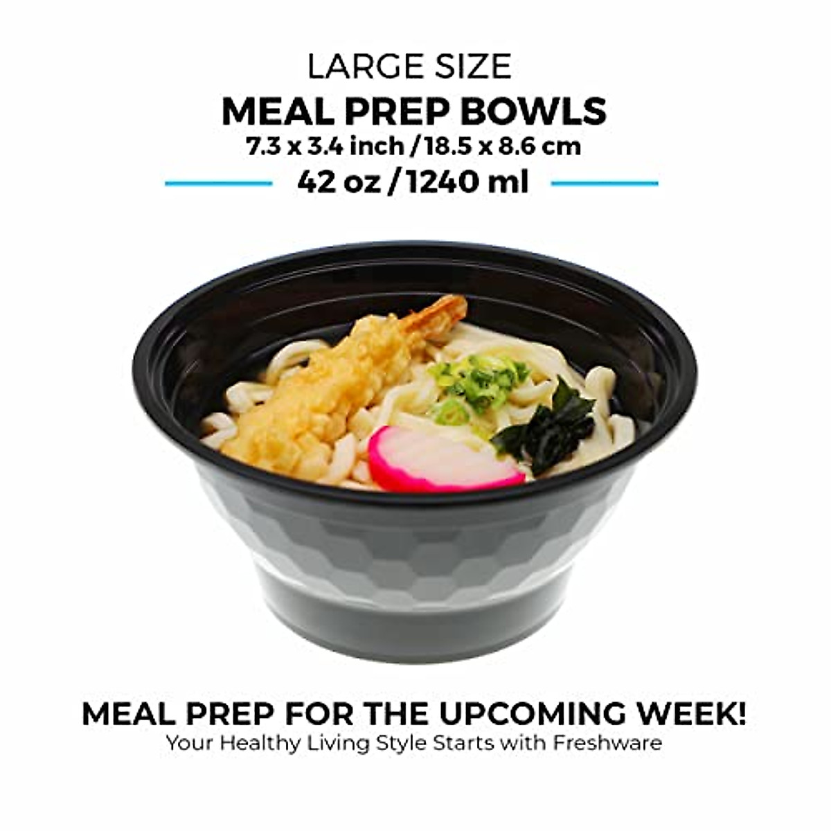 Freshware Meal Prep Containers [10 Pack] Bento Box, Food Storage Containers, Plastic Bowls with Lids for Soup and Salad, BPA Free, Stackable, Lunch Boxes, Microwave/Dishwasher/Freezer Safe (42 oz)