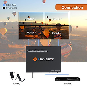 J-Tech Digital 4K60Hz 2x2 Video Wall Controller Processor 4k60Hz in, 1080P60hz out w/ Image Rotation, 8 Display Modes. HDCP 1.4 [JTECH-VW05]