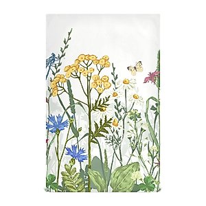 Moudou Herb Wildflowers Kitchen Dish Towel Set of 4, Soft Absorbent Hanging Fast Drying Dishcloths Tea Bar Towels, 18 x 28 Inch