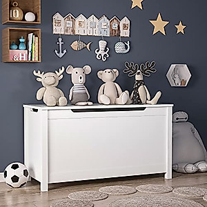 Mancofy Wooden Toy Chest, Kids Toy Box，Furniture for Playroom, Bench with Safety Hinged Lid, Wooden Toy Box Storage Organizer, Children's Furniture Toy Chest (White)
