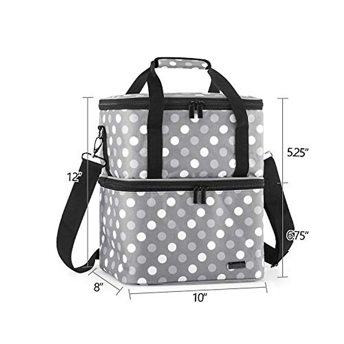 LUXJA Breast Pump Bag with 2 Insulated Compartments for Breast Pump and Cooler Bag, Pumping Bag for Working Mothers (Fits Most Major Breast Pump), Gray Dots