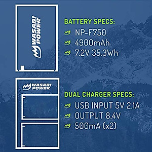 Wasabi Power Battery (2-Pack) and Dual Charger for Sony NP-F730, NP-F750, NP-F760, NP-F770 (L Series)