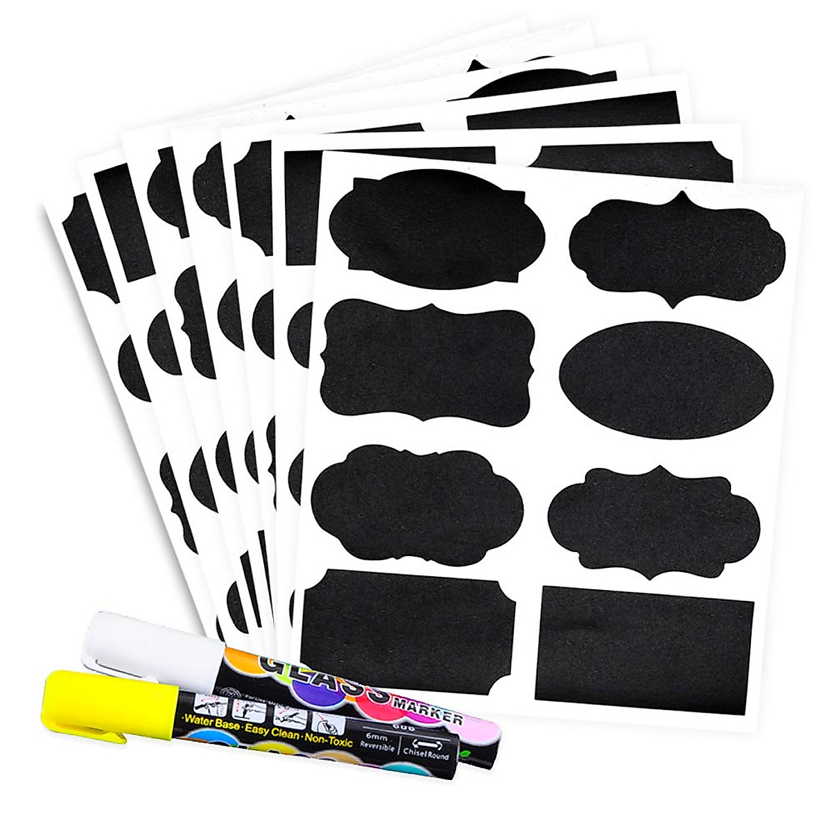 173 Pack Premium Chalkboard Label Stickers Bulk with 2 Chalk Markers, Reusable, Removable, and Waterproof Food Labels for Kitchen and Pantry Containers, Mason Jars, Kids' Bottles, and Storage Bins