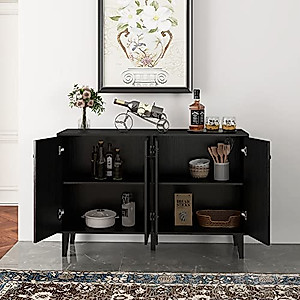 Panana Sideboard Buffet Cabinet Kitchen Storage Cabinet Living Room 4 Doors Console Table (Black)