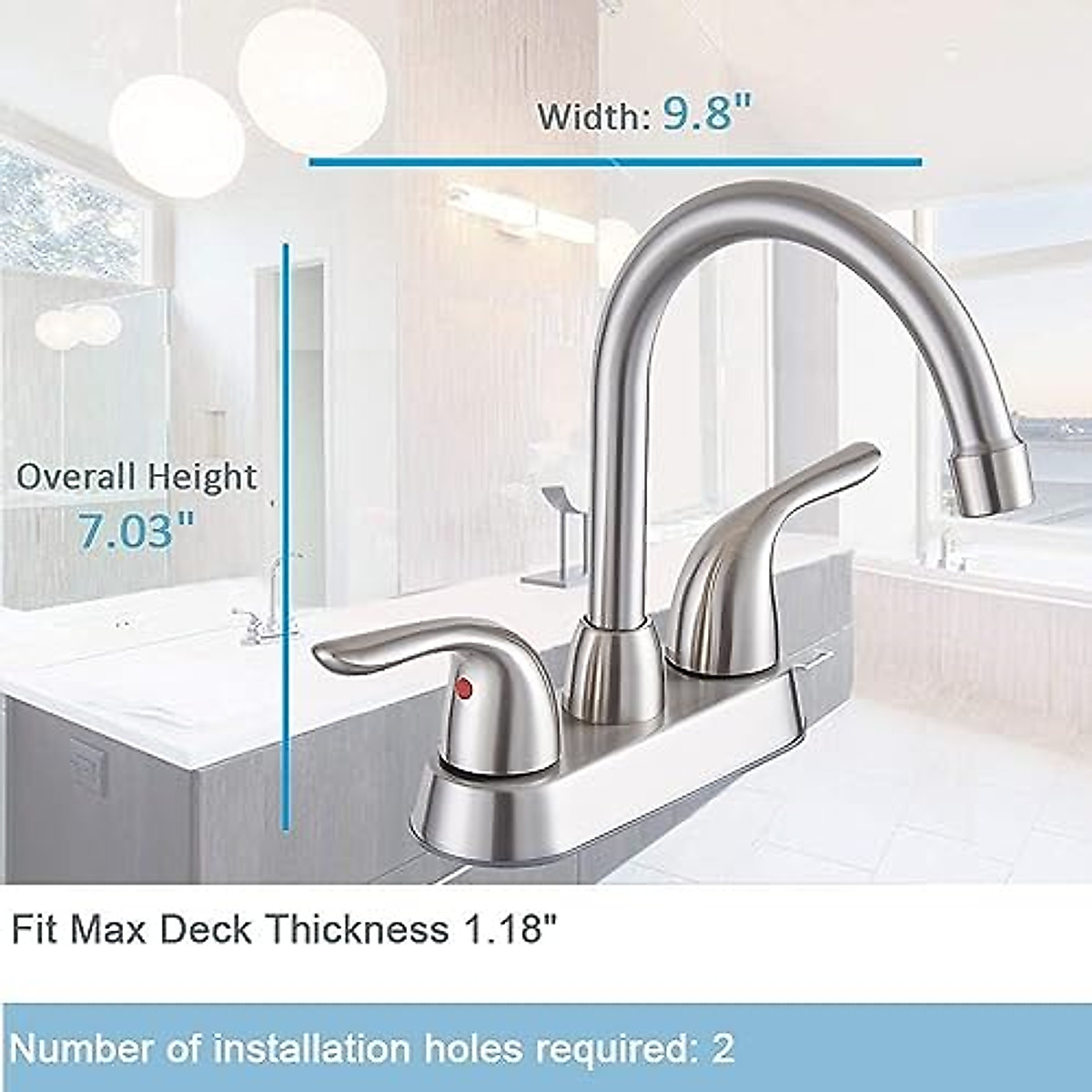 VCCUCINE Bathroom Faucet Brushed Nickel, Bathroom Faucets for Sink 3 Hole, 4 Inch Centerset 2 Handle Bathroom Sink Faucet, 360° Swivel Spout Bath Rv Lavatory Vanity Faucet