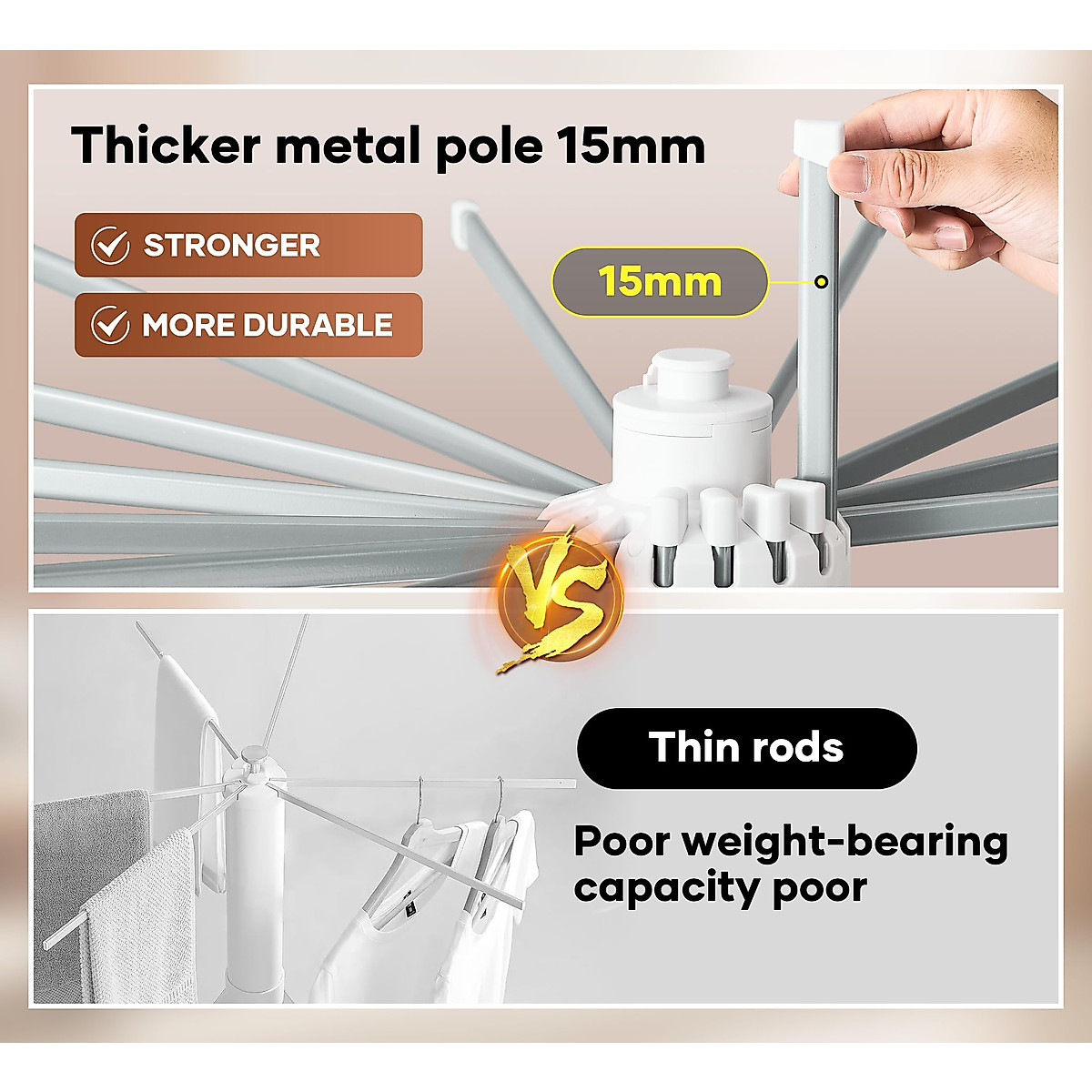 AUXTUR Clothes Drying Rack Wheels Foldable with Quadruped Support|Portable Laundry Drying Rack Hanger with Tail & Bottom Pulley - Convenient Storage & Outdoor Laundry Rack for Hanging Clothes