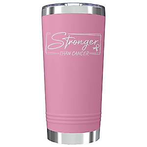 shop4ever Breast Cancer Stronger Than Cancer Insulated Tumblers 20 oz. with Lid, Stainless Steel Cups Travel Coffee Mug (Light Pink)