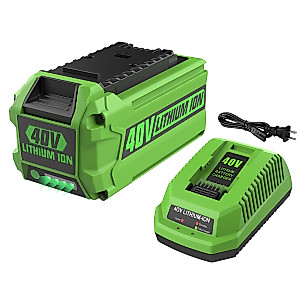 Powilling 6.5Ah 40V 29472 29462 Battery Replacement for Greenworks 40V Battery and Charger 29482 Compatible with Greenworks 40V G-MAX Power Tools 29252 20202 22262 Smart USB 40V Greenworks Battery