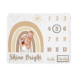 Sweet Jojo Designs Neutral Boho Rainbow Girl Boy Milestone Blanket Monthly Newborn First Year Growth Mat Baby Shower Memory Keepsake Gift Mustard Yellow Pumpkin Orange Bohemian Sunshine Modern Vintage