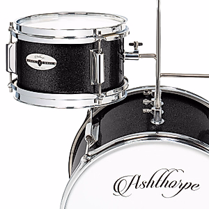 Ashthorpe 3-Piece Complete Drum Set - Beginner Kit with 14" Bass, Adjustable Throne, Cymbal, Pedal & Drumsticks - Black