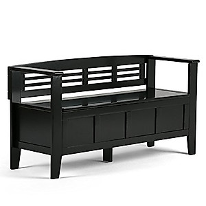 SIMPLIHOME Adams SOLID WOOD 48 Inch Wide Contemporary Entryway Storage Bench with Safety Hinge, Multifunctional Rustic in Black, For the Living Room, Entryway and Family Room