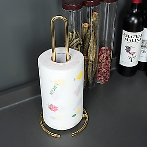 Winmien Simple Paper Towel Holder with Marble Base, Kitchen Standing Magnetic Paper Towel Roll Holder- for Bathroom Kitchen Countertop, Standard or Jumbo-Sized Roll Holder（Gold）