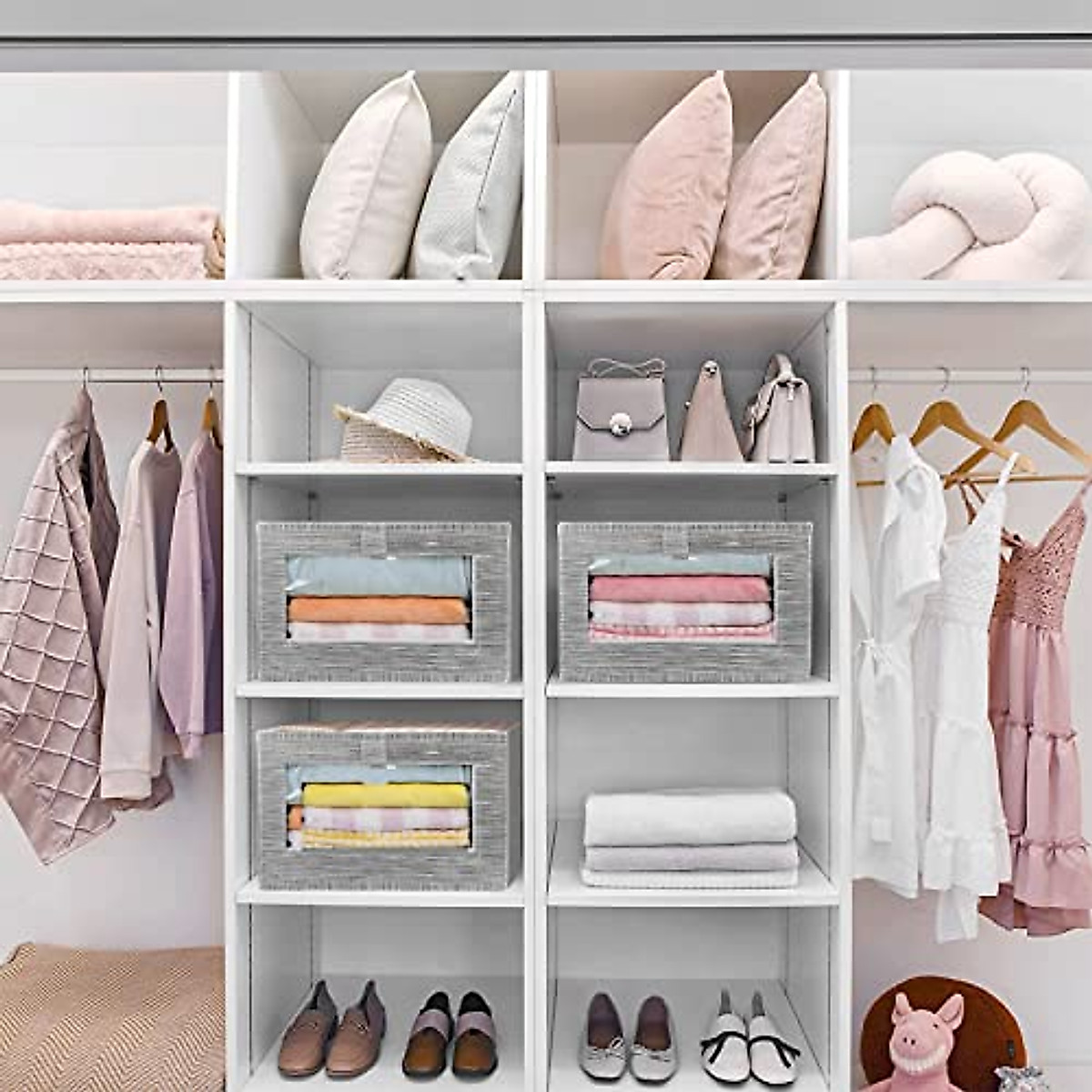 BAIYOUKE 2 Pack Storage Baskets, Foldable Organizing Basket Bin for Home, Nursery, Closet & Shelves Organization | Storage Basket Cube Shelf Organizer (Grey)