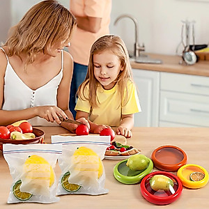 4 Pcs Avocado Saver, Avocado Storage Container with 30 Freezer Bags, Fruit Storage Containers for Fridge, Reusable Refrigerator Storage Box Fresh Stretch Pod for Vegetable Crispe