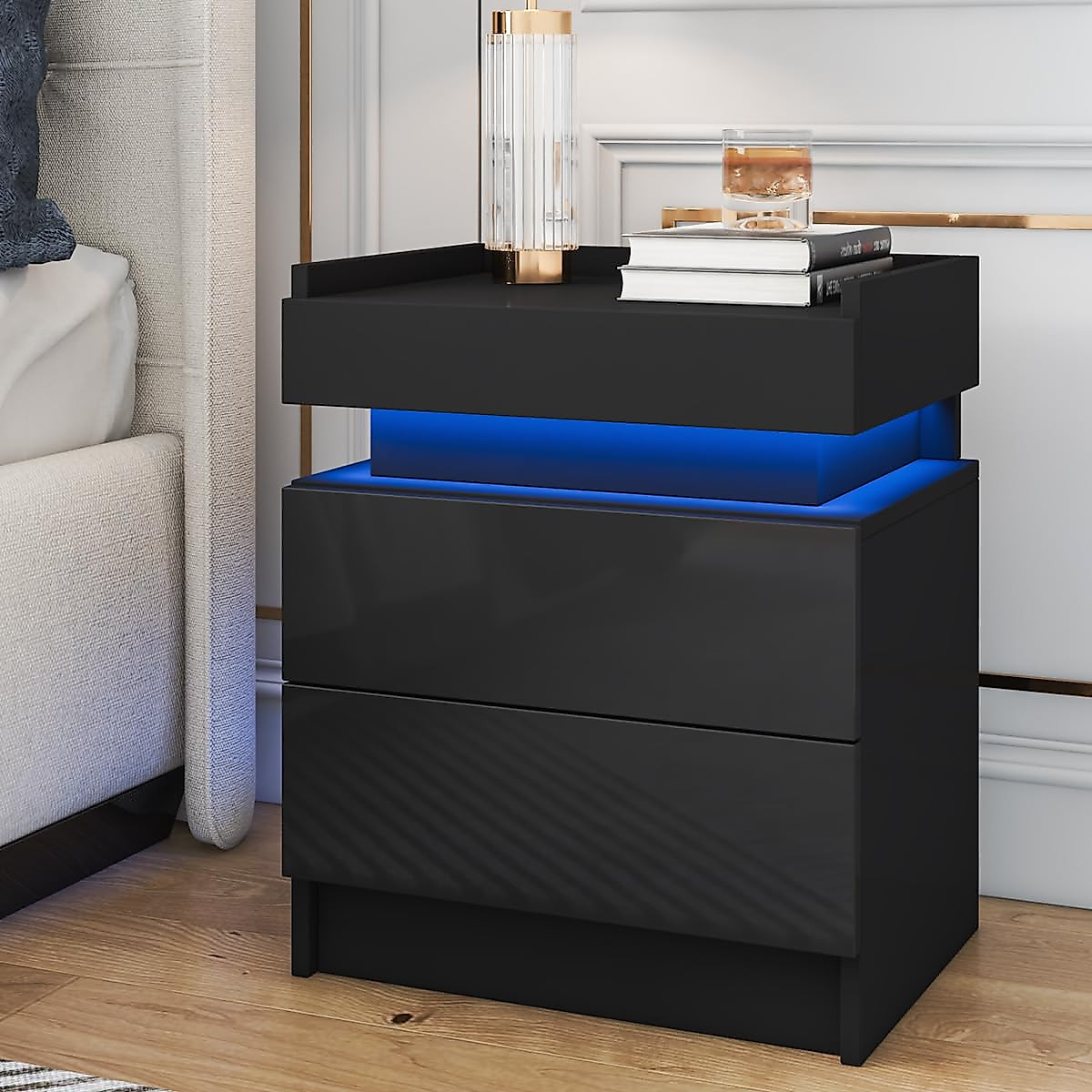 HOMMPA 06 WB-BL Nightstand, 1 Pcs, Black W/Side
