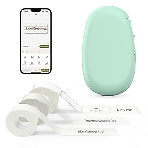 SUPVAN E10 Bluetooth Label Maker Machine with 3 Tapes, Continuous Waterproof Label, Versatile App with 35 Fonts and 1k+ Icons, Inkless Labeler for Home, Kitchen, School, Office Organization, Green