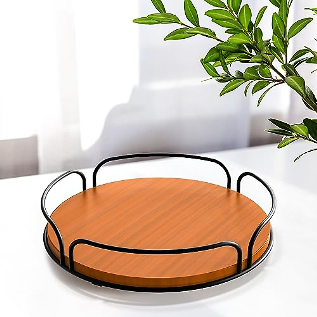 FLUFFYTREE Lazy Susan Turntable for Cabinet Organizer, 9 Inch Wood Lazy Susan for Countertop, 360 Degree Decorative Turntable Kitchen for Cabinet Pantry Kitchen Countertop Cupboard, Brown