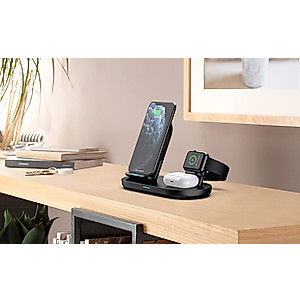 Wireless Charging Stand, 3 in 1 Wireless Charger Dock Station, Fast Wireless Charger 3 in 1 Compatible with Cell Phone, Smart Watch and TWS Earbuds (No AC Adapter)