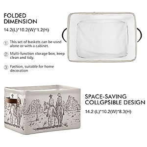 Western Desert Cowboy Storage Basket Cube Storage Bins Organizer Bag Collapsible Closet Shelf Baskets with handle for Baby Cloth Pet Toy Book 14.2×10.2×8.3 IN