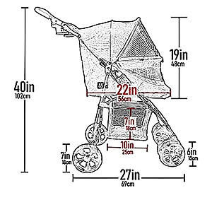 Pet Gear No-Zip Happy Trails Lite Pet Stroller for Cats/Dogs, Zipperless Entry, Easy Fold with Removable Liner, Safety Tether, Storage Basket + Cup Holder, 4 Colors