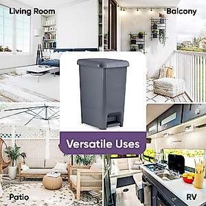 Superio Slim Trash Can with Foot Pedal – 2.5 Gallon Step-On Trash Can, Garbage Can, Small Trash Can for Bathroom, Kitchen, Office, Patio, or Backyard – Onyx Grey