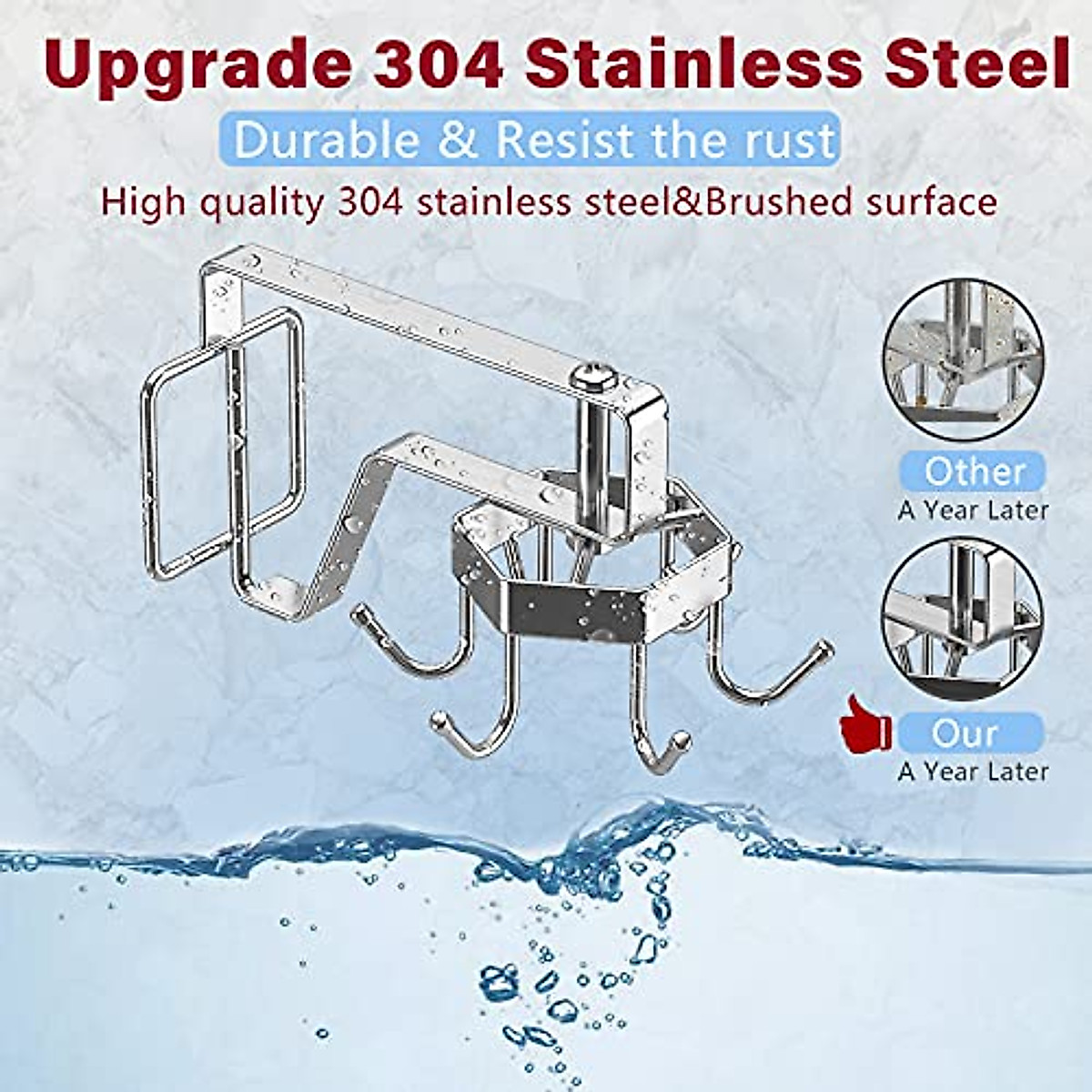 BDS-DELWINS Wall Mounted 360 Degree Rotating Hook,Self Adhesive 360 Degree Wall Hook,304 Stainless Steel Waterproof Hooks Heavy Duty,Utensil Hanger Hook for Bathroom,Utility Hook with 6 Hooks(Silver)