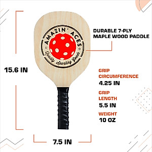 Amazin' Aces Pickleball Wood Paddle Set of 2- Pickleball Paddle Set includes Wood Pickleball Paddles, 4 Pickleballs, 1 Mesh Carry Bag, and 1 Quality Box (2 Pack)