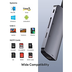 vilcome USB C Hub Adapter, 8-in-1 USB C Adapter,with 4K USB C to HDMI,SD/TF Card Reader and Ethernet,3 USB 3.0 Ports,87W Power Delivery,for MacBook Pro, iPad Pro 2019/2018, Pixelbook, XPS, and More
