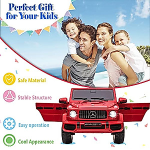 TOBBI 12V Kids Ride On Car, Licensed Mercedes Benz G63 Electric Car for Kids, Kids' Electric Vehicle Car with Remote Control, Openable Doors/Spring Suspension System/Music's Play & Led Lights-Red