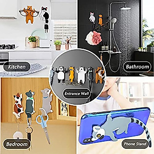 YISTOS Cute Animal Decorative Wall Hooks ,Kids Adhesive,Adhesive Shower Towel Hooks for Bathrooms Wall Mounted,Hat Key Hooks Decorative for Wall, Small Keychain Hook(3Pcs Cat,3 Pcs Dog), White