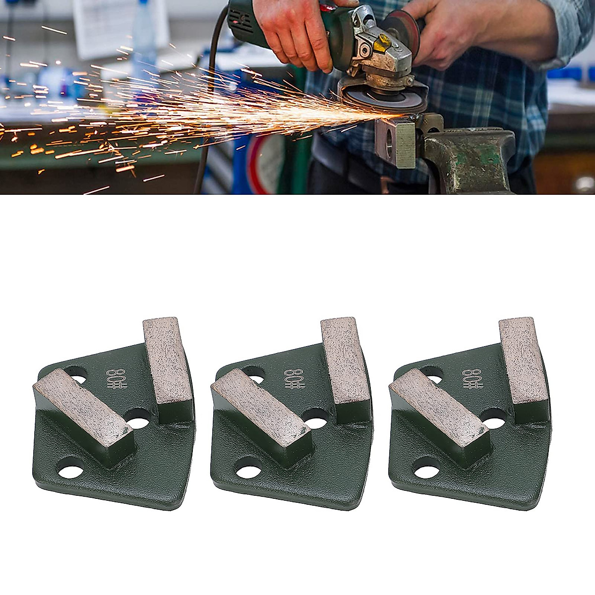 Diamond Floor Grinding Pad Disc, 3Pcs Diamond Grinding Shoes,Trapezoid Grinding Concrete Floor Cutting, Metal Polishing Pads Coating Disc Shoes 2 Long Teeth