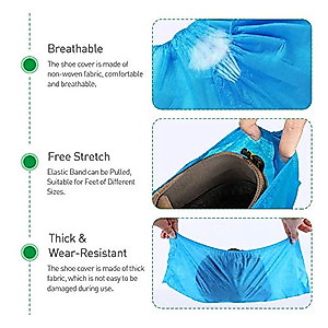 squish Shoe Covers Disposable Non Slip, 100 Pack (50 Pairs) Non Woven Fabric Boot Covers for Indoors Breathable Slip Resistant Durable Boot&Shoes Cover, One Size Fits All