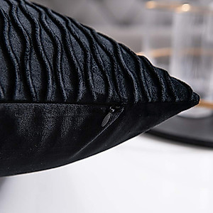 DEZENE Black Striped Decorative Pillow Covers: 2 Pack 12x20 Inch Original Velvet Rectangular Throw Pillow Cases for Farmhouse Couch