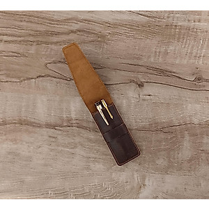 The Antiq Leather Pen Holder, Genuine 2 Pen Case with Tuck-in Flap, Brown Leather Case for Fountain, Ballpoint & Rollerball Pens, Travel Organizer, Luxury Executive Pen Storage Sleeve (2 Pen, Brown)