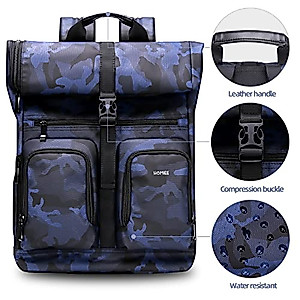 HOMIEE Travel Backpack Waterproof Roll Top Expandable Camo Backpack Casual Daypack, Water Resistant College Bag Computer Bag Gifts for Men Women Fits 15.6 Inch Notebook